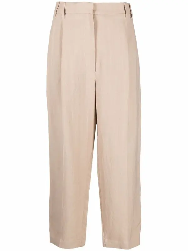 Brunello Cucinelli High-waisted Cropped Linen-blend Trousers