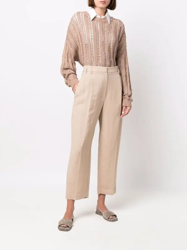 Brunello Cucinelli High-waisted Cropped Linen-blend Trousers
