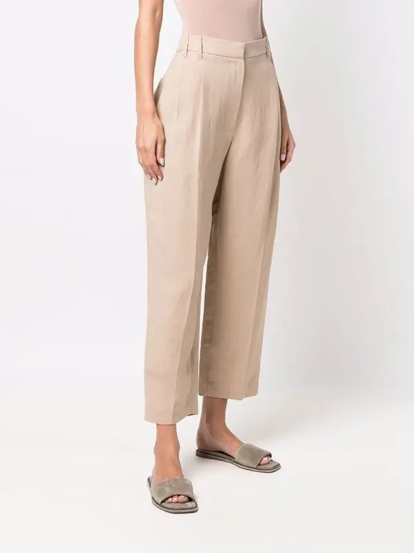 Brunello Cucinelli High-waisted Cropped Linen-blend Trousers