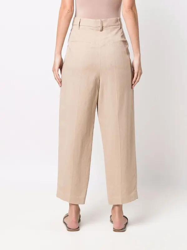 Brunello Cucinelli High-waisted Cropped Linen-blend Trousers