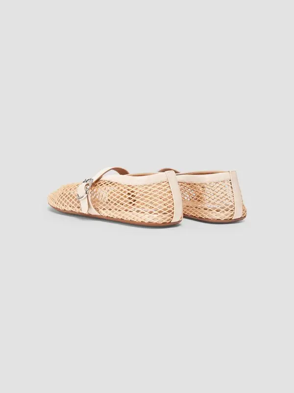 Alaïa Ballerina Strap Fishnet Flats - Beige Clair