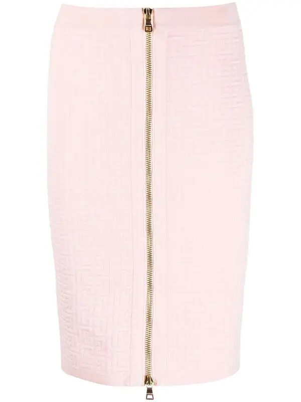 Balmain Monogram Pattern Zip-up Skirt