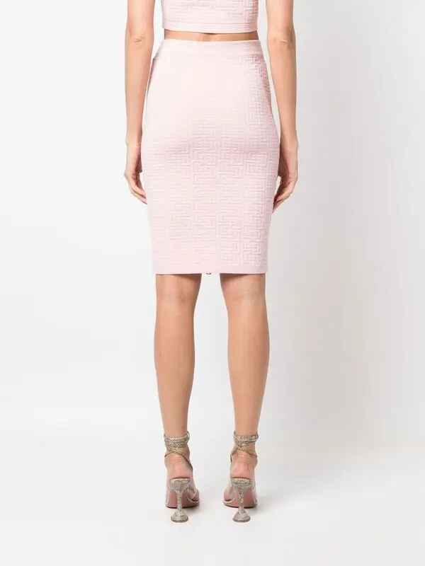 Balmain Monogram Pattern Zip-up Skirt