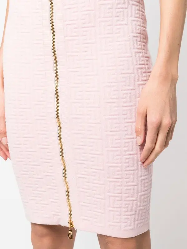 Balmain Monogram Pattern Zip-up Skirt