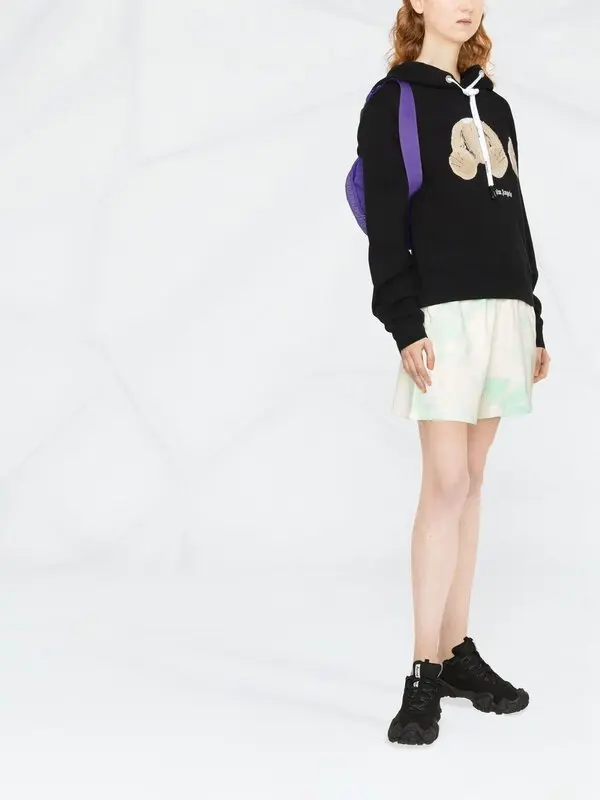 Palm Angels Bear Logo Cropped Hoodie - Black