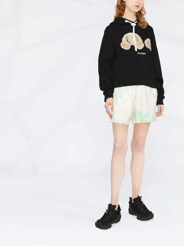 Palm Angels Bear Logo Cropped Hoodie - Black
