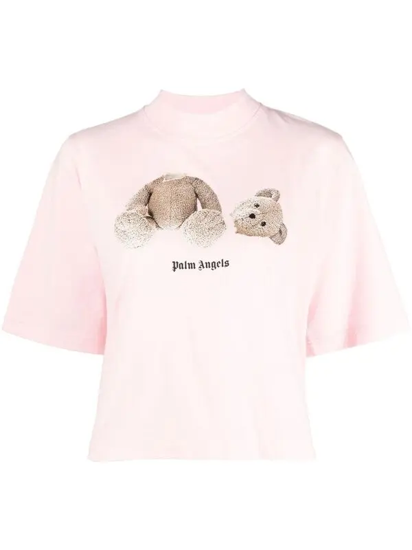 Palm Angels Bear-print Cropped T-shirt - Pink