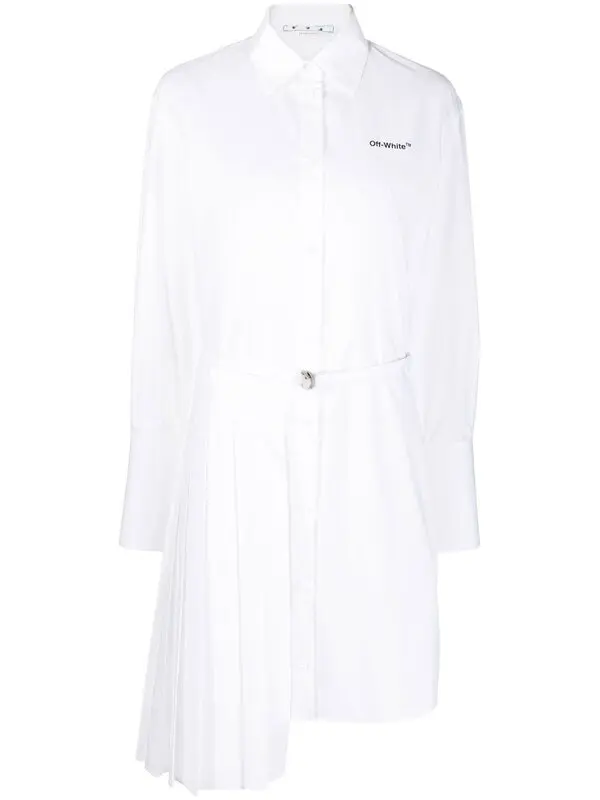Off-White Asymmetric Pleated Shirt Dress - White