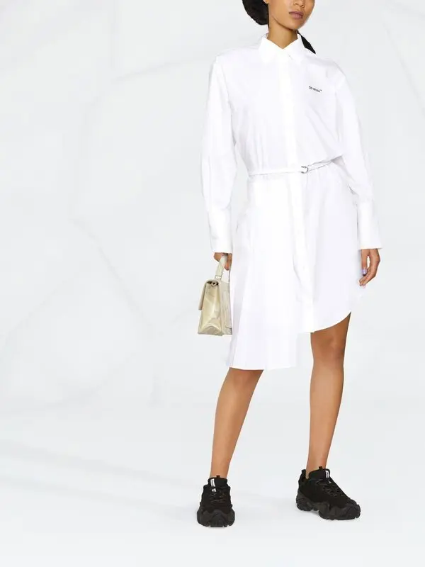 Off-White Asymmetric Pleated Shirt Dress - White