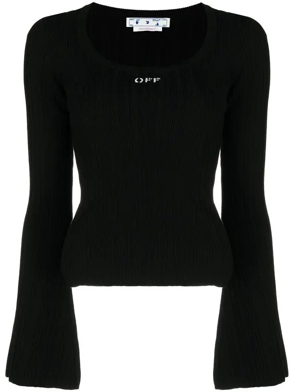 Off-White Logo Print Ribbed Top - Black