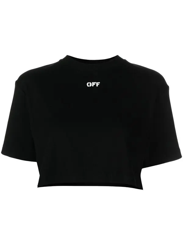 Off-White Cropped Logo T-shirt - Black