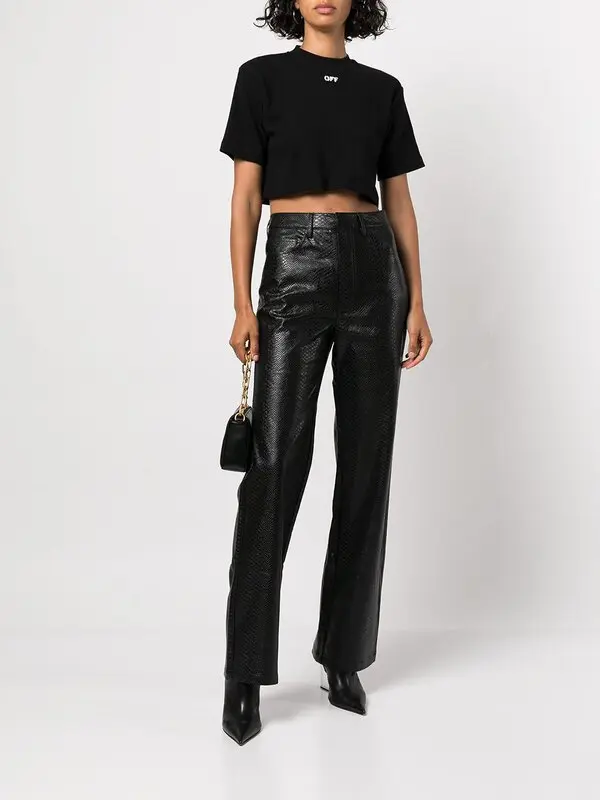 Off-White Cropped Logo T-shirt - Black