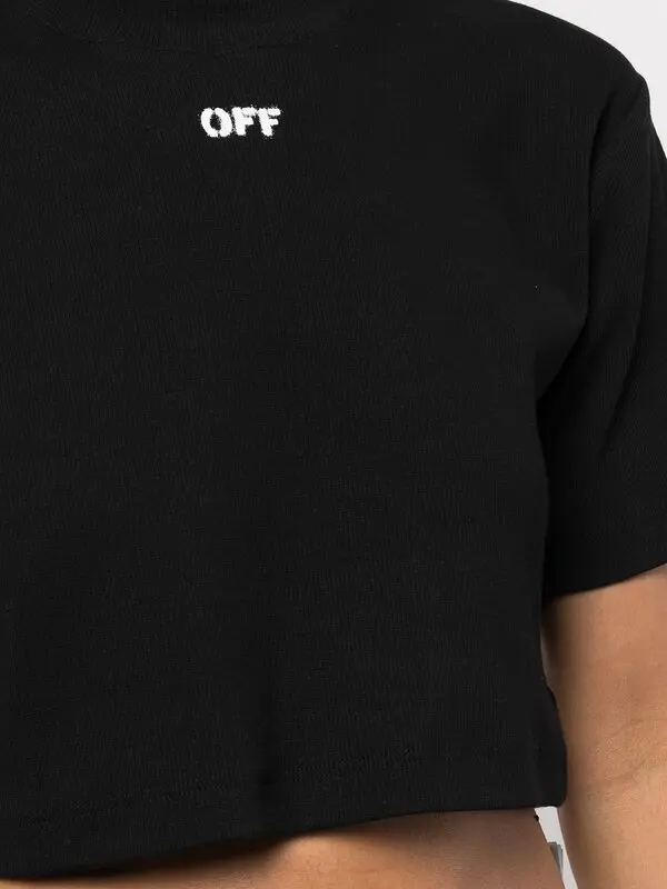 Off-White Cropped Logo T-shirt - Black