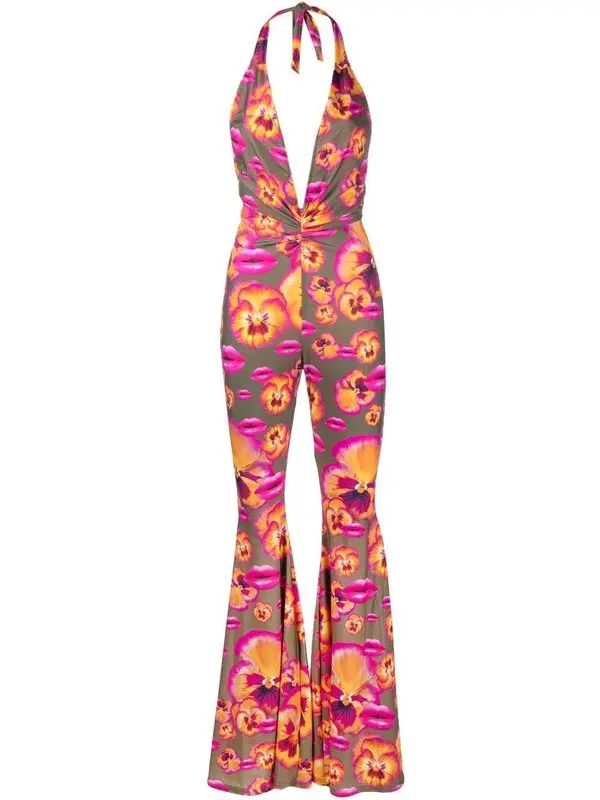 Amen Floral-print Flared Jumpsuit - Green