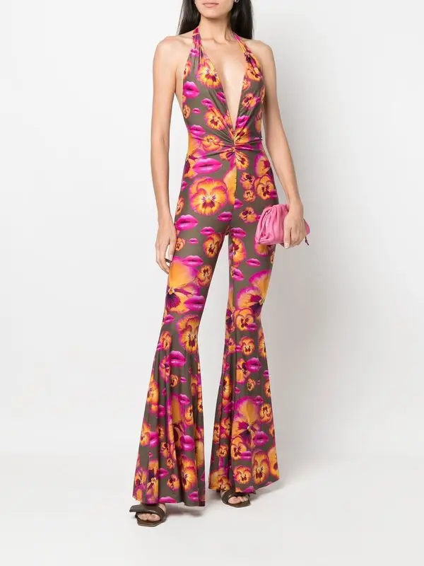 Amen Floral-print Flared Jumpsuit