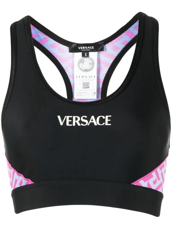 Versace La Greca Logo-print Bralette - Black