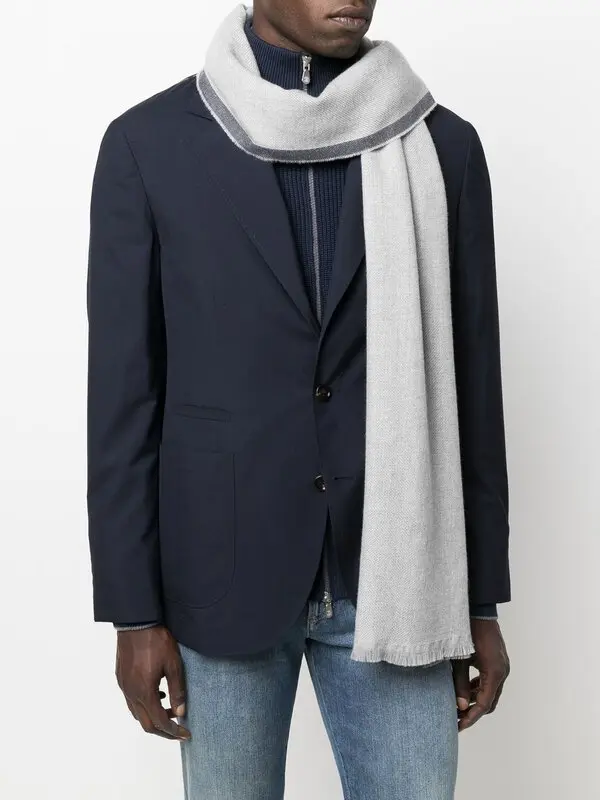 Brunello Cucinelli Contrast-trim Frayed-edge Scarf - Grey