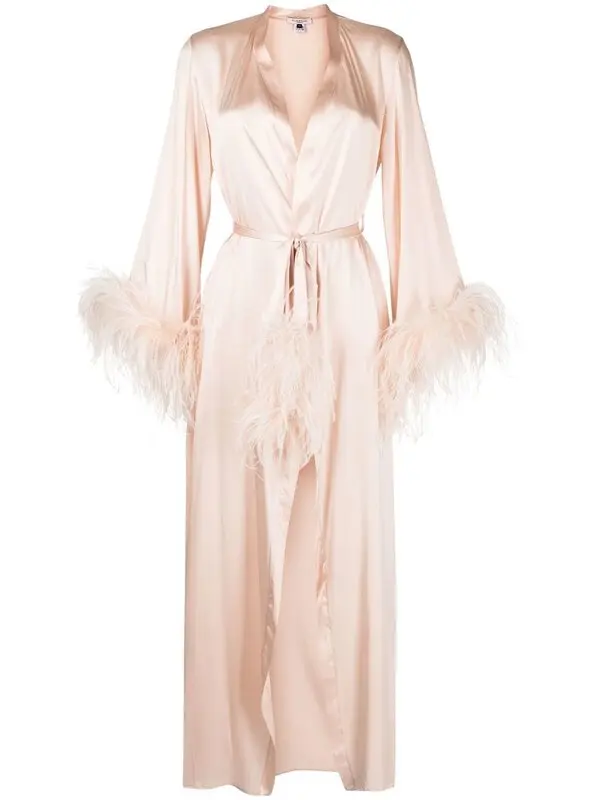 GILDA & PEARL Camille Feather-trim Silk Robe - Pink