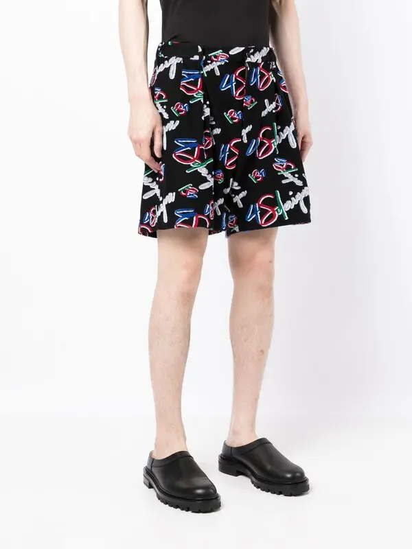 4SDESIGNS Logo-print Velvet-effect Shorts