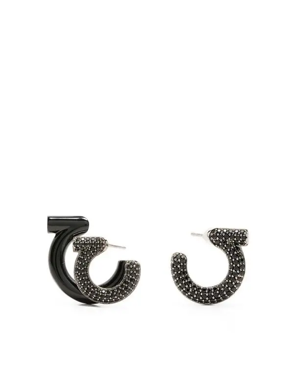 FERRAGAMO Gancini Logo Hoop Earrings - Black