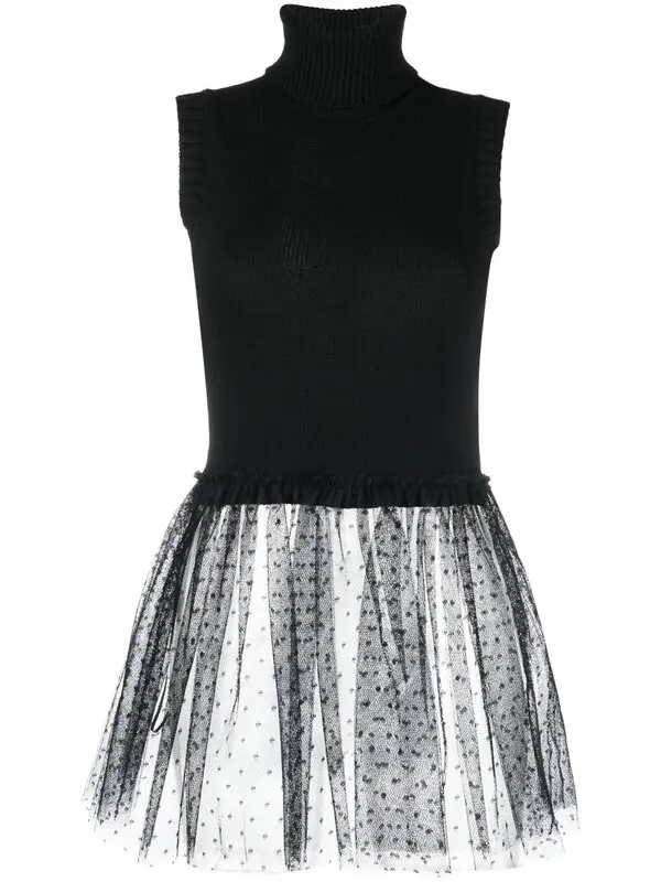 Red Valentino Knitted Peplum Top With Tulle Hem