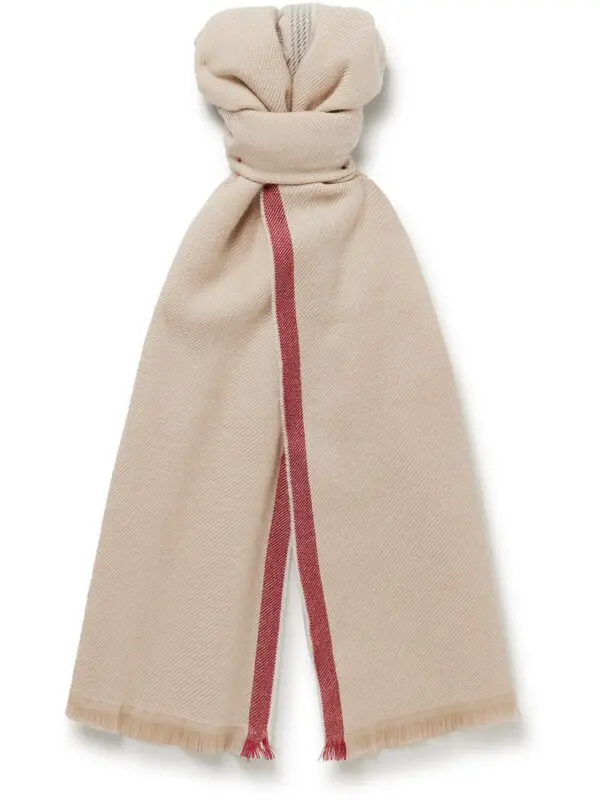 Brunello Cucinelli Fringed Striped Wool And Cashmere-blend Scarf