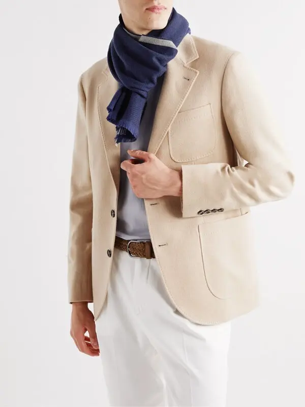 Brunello Cucinelli Fringed Striped Wool And Cashmere-blend Scarf