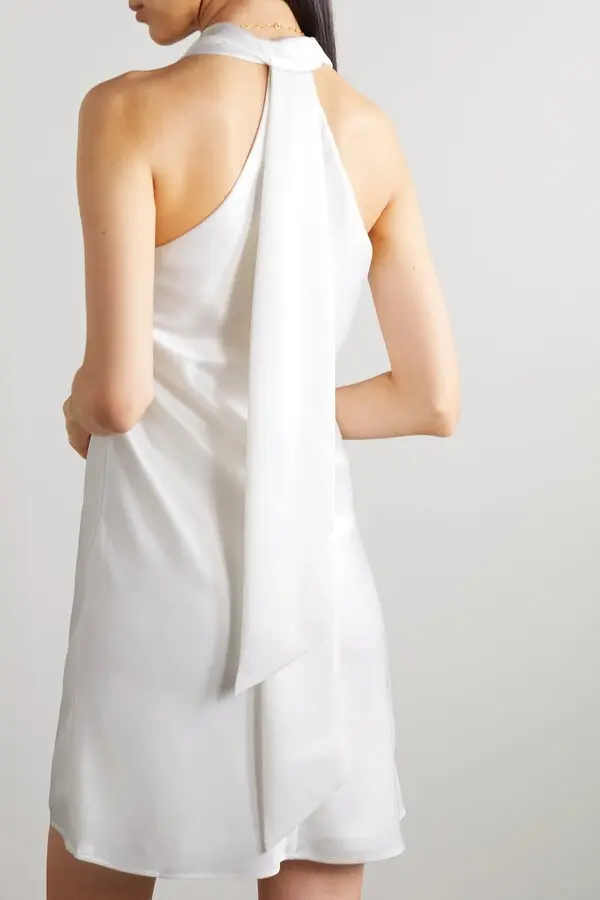 Galvan Pandora Tie-detailed Satin Halterneck Mini Dress - White