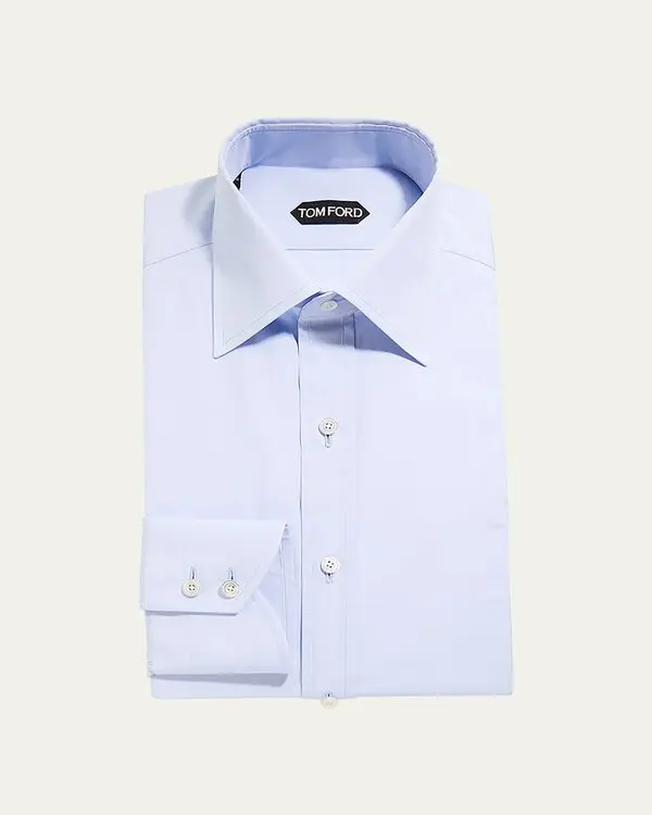 TOM FORD Solid Point Collar Dress Shirt - Medium Blue Solid