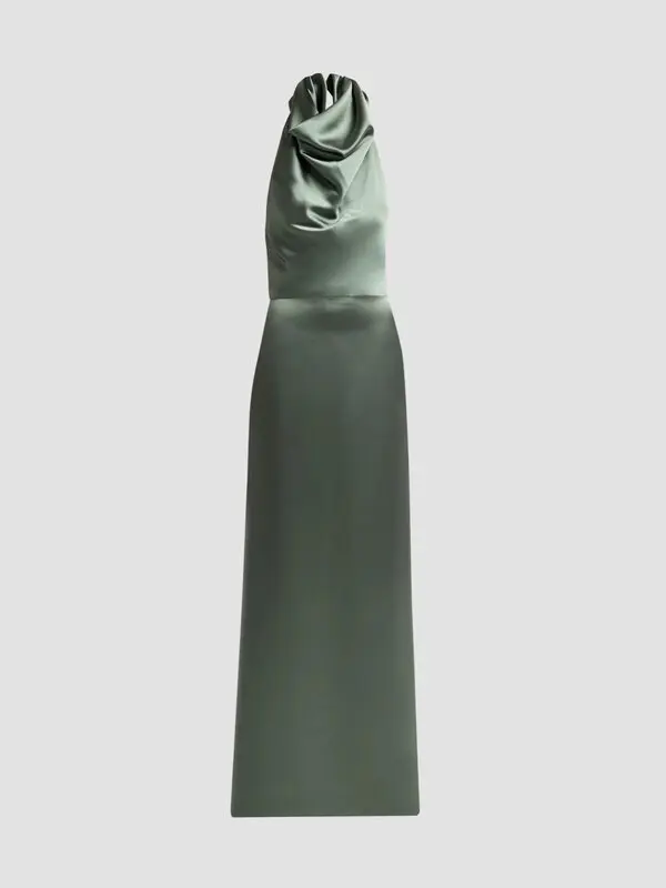 Amsale Satin Halter Gown - Olive