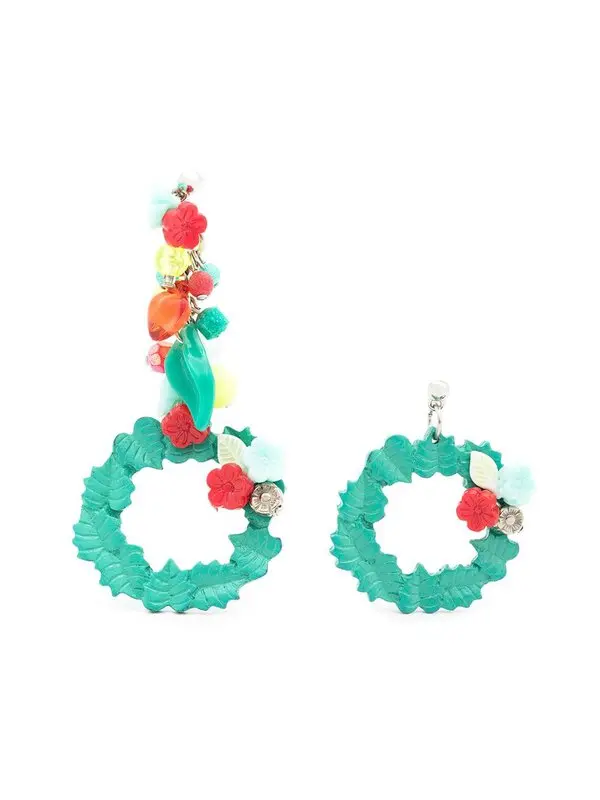 AMIR SLAMA Floral-appliqué Asymmetric Earrings - Green