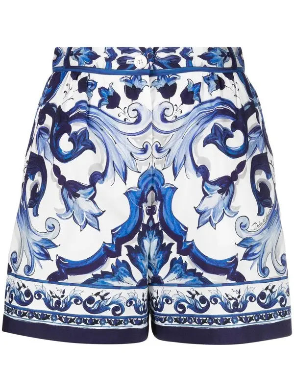Dolce & Gabbana Majolica-print Poplin Shorts - Blue