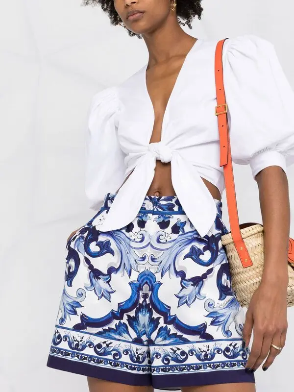 Dolce & Gabbana Majolica Print Poplin Shorts - Blue