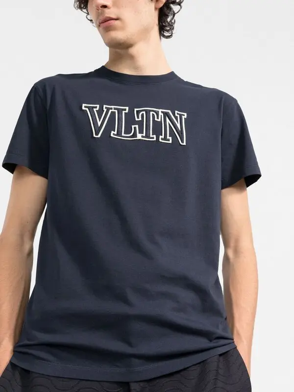 Valentino Garavani Vltn Logo-Embroidered T-Shirt In Blue - 20% Off
