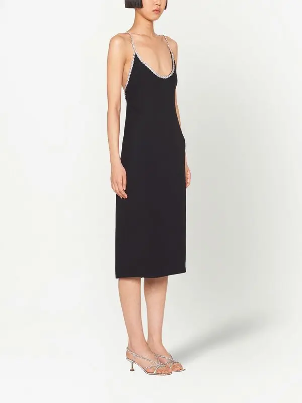 Miu Miu Crystal-Embroidered Midi Dress - Black | Editorialist