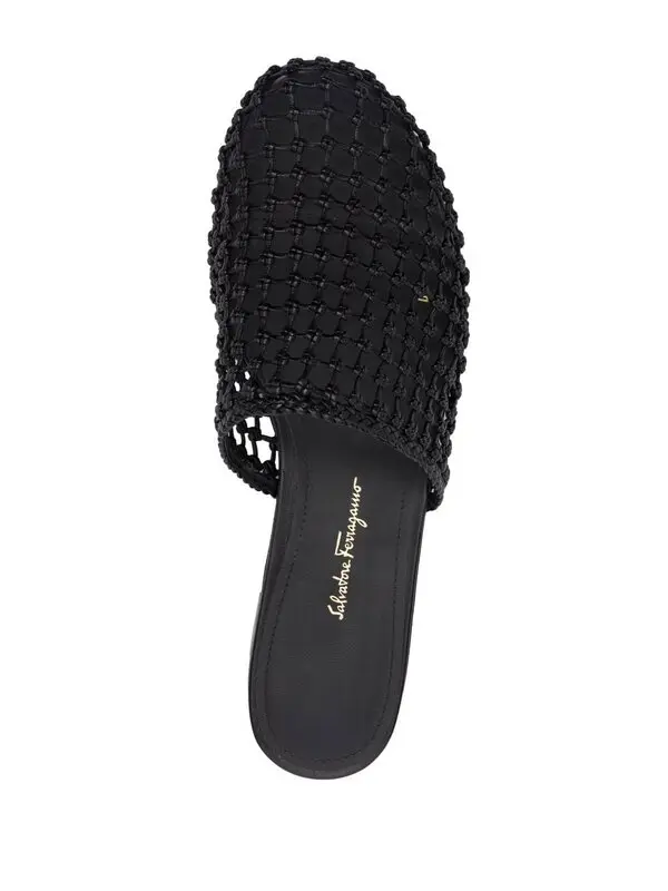 FERRAGAMO Woven Leather Mules - Black