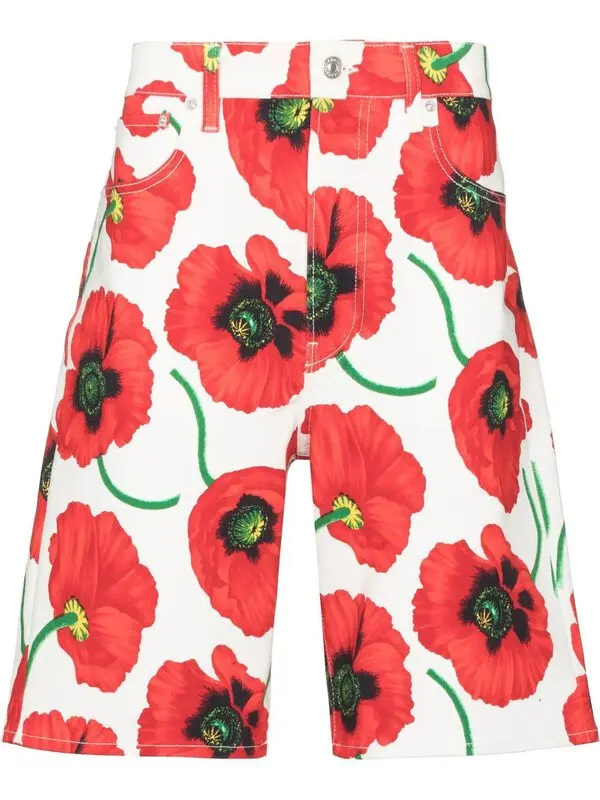 Kenzo Poppy-print Bermuda Shorts - White