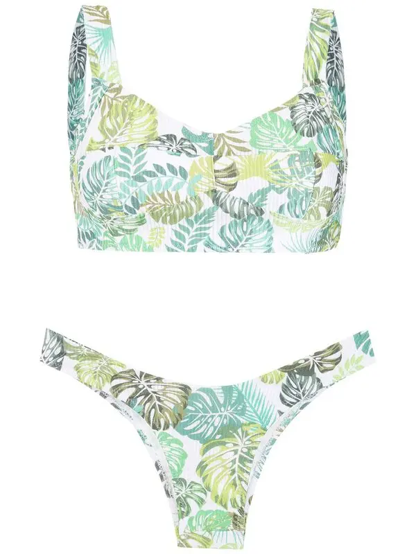 AMIR SLAMA Palm Leaf Print Bikini - Green