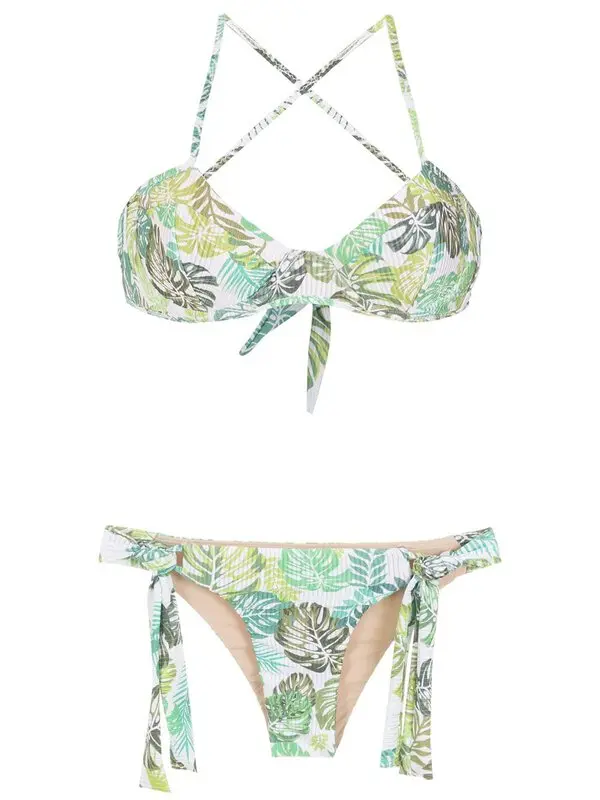 AMIR SLAMA Palm Leaf Print Bikini - Green