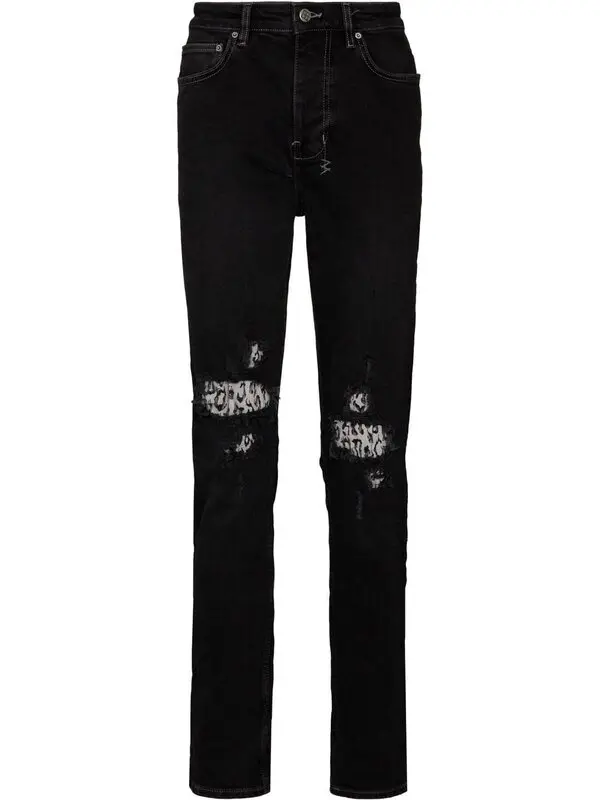 Ksubi Chitch Distressed Leopard Patch Slim-fit Jeans