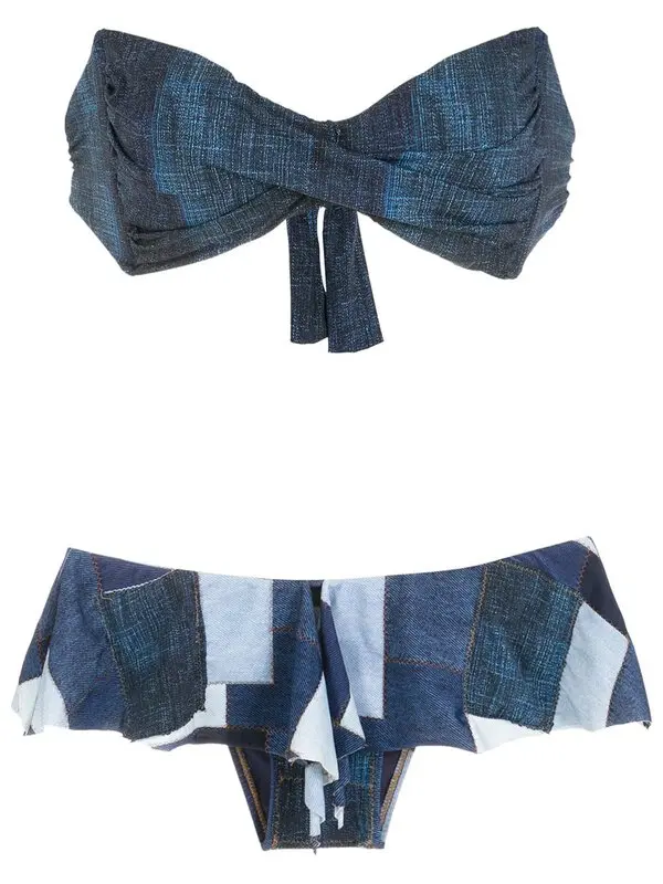 AMIR SLAMA Patchwork Denim-style Bikini - Blue
