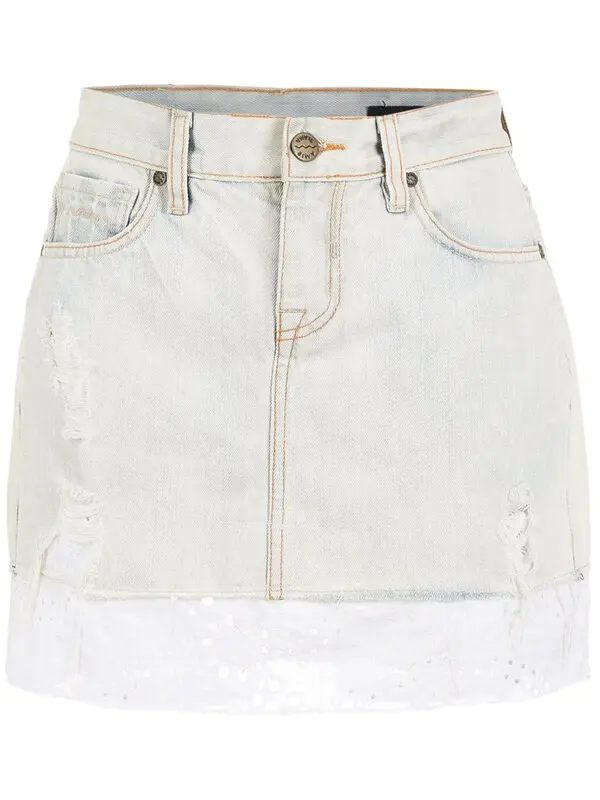 AMIR SLAMA Broderie-anglaise Trim Denim Skirt