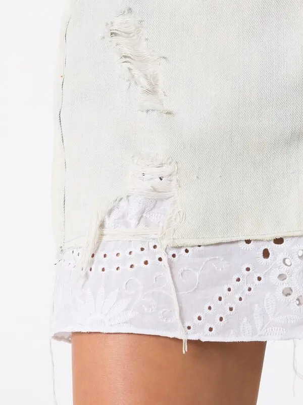 AMIR SLAMA Broderie-anglaise Trim Denim Skirt