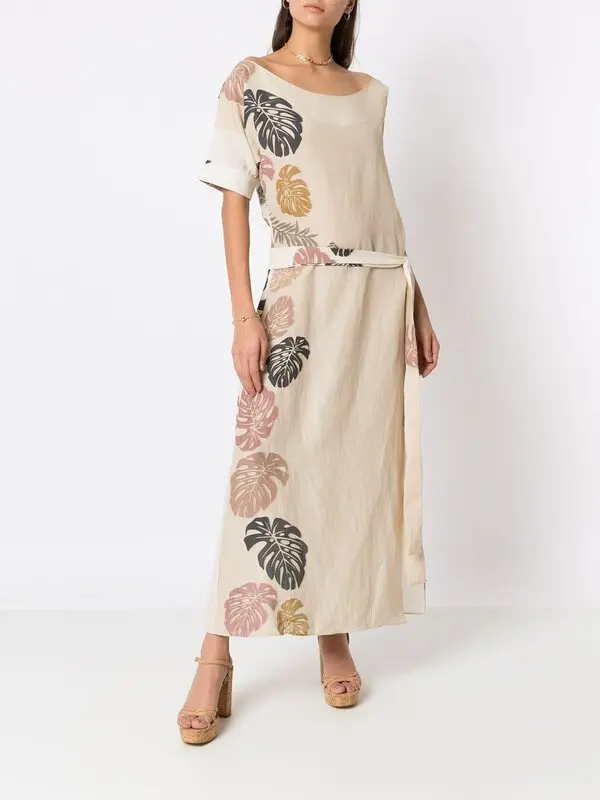 AMIR SLAMA Palm Leaf Print Asymmetric Dress