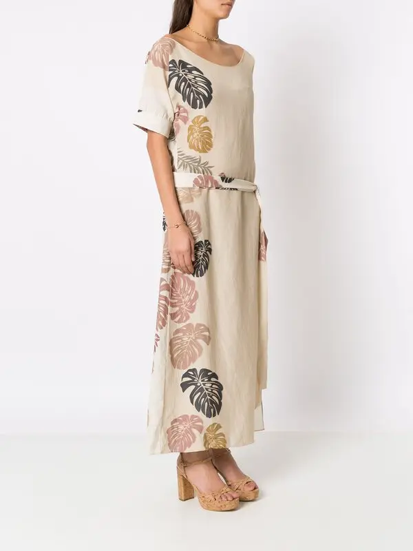 AMIR SLAMA Palm Leaf Print Asymmetric Dress