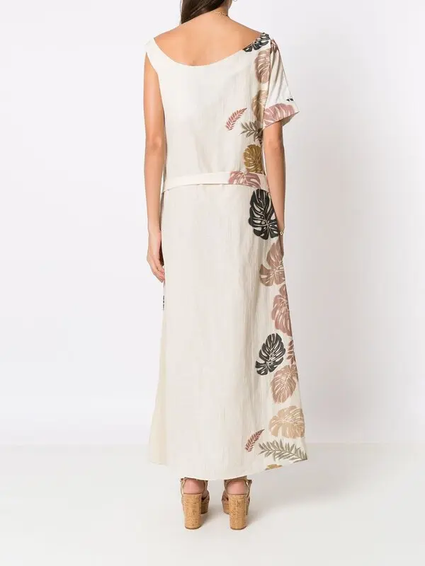 AMIR SLAMA Palm Leaf Print Asymmetric Dress