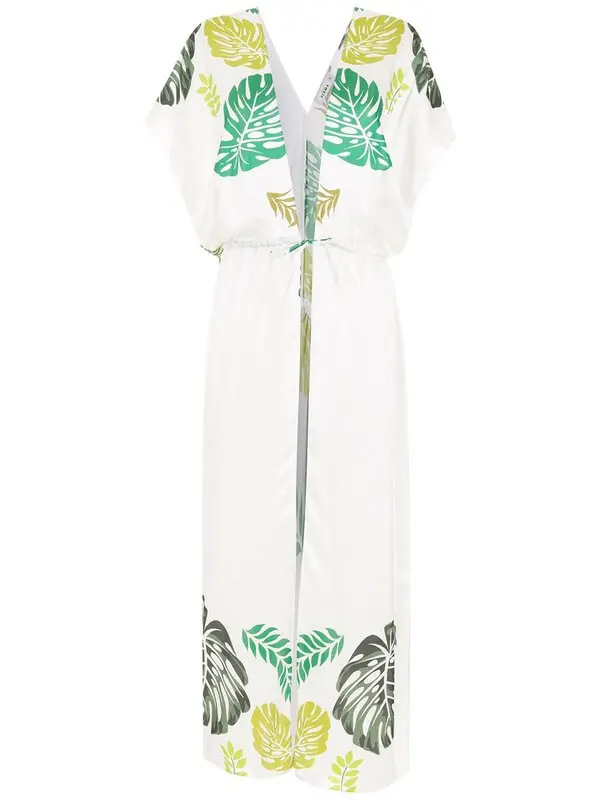 AMIR SLAMA Palm Leaf-print Beach Dress - White