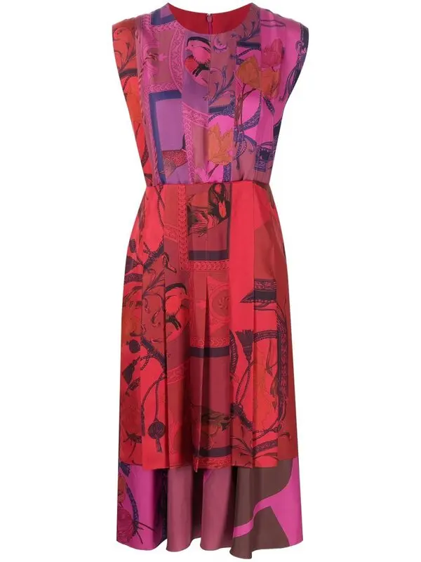 FERRAGAMO Patterned Silk Midi Dress