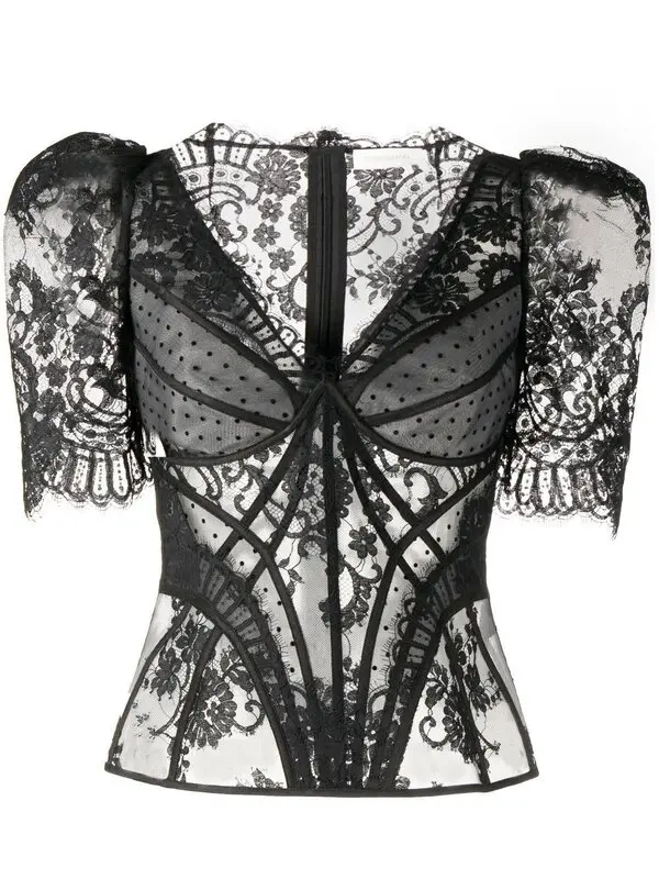 Zimmermann Lace Puff-sleeve Top - Black