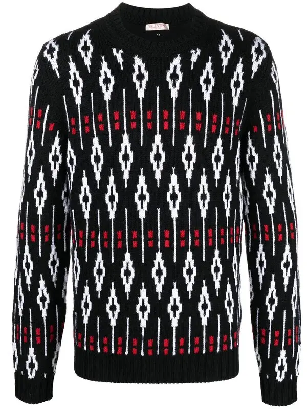 Valentino Garavani Intarsia-knit Virgin Wool Jumper - Black